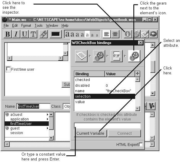 Binding Elements Using the Inspector